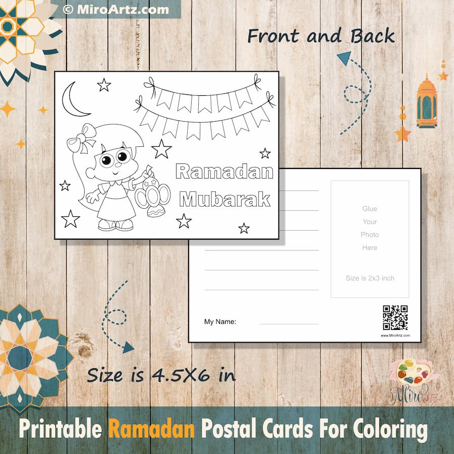 Printable Ramadan Postal Card for Coloring - Miro Artz